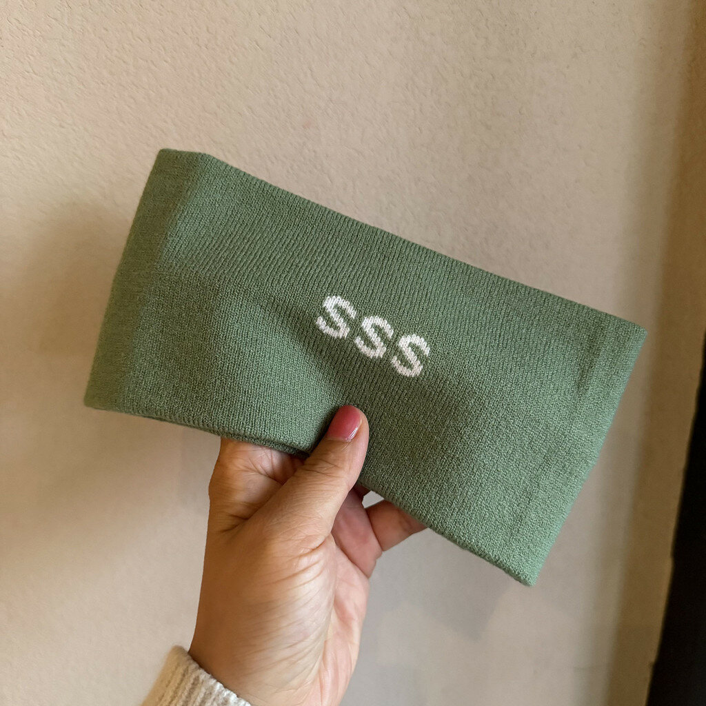 Streetwear knit headband with letter design for men women autumn winter warm accessory green