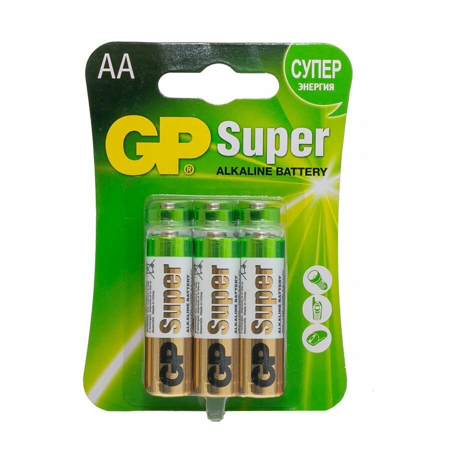 Батарейка алкалиновая GP Super Alkaline 15А АA пальчиковые, 6 шт в блистере