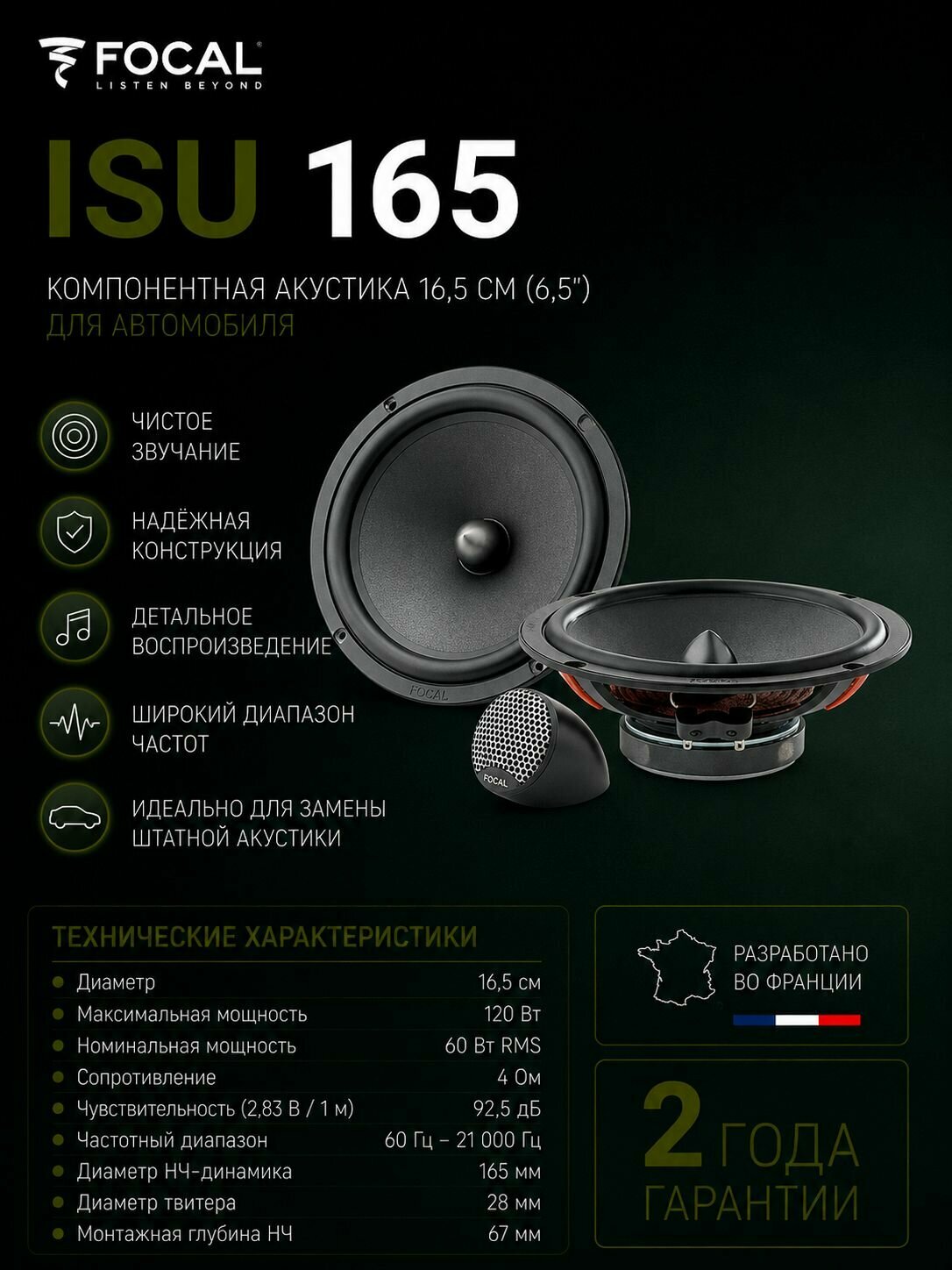Автоакустика FOCAL Integration ISU165, 16.5 см, компонентная, 2 полосы