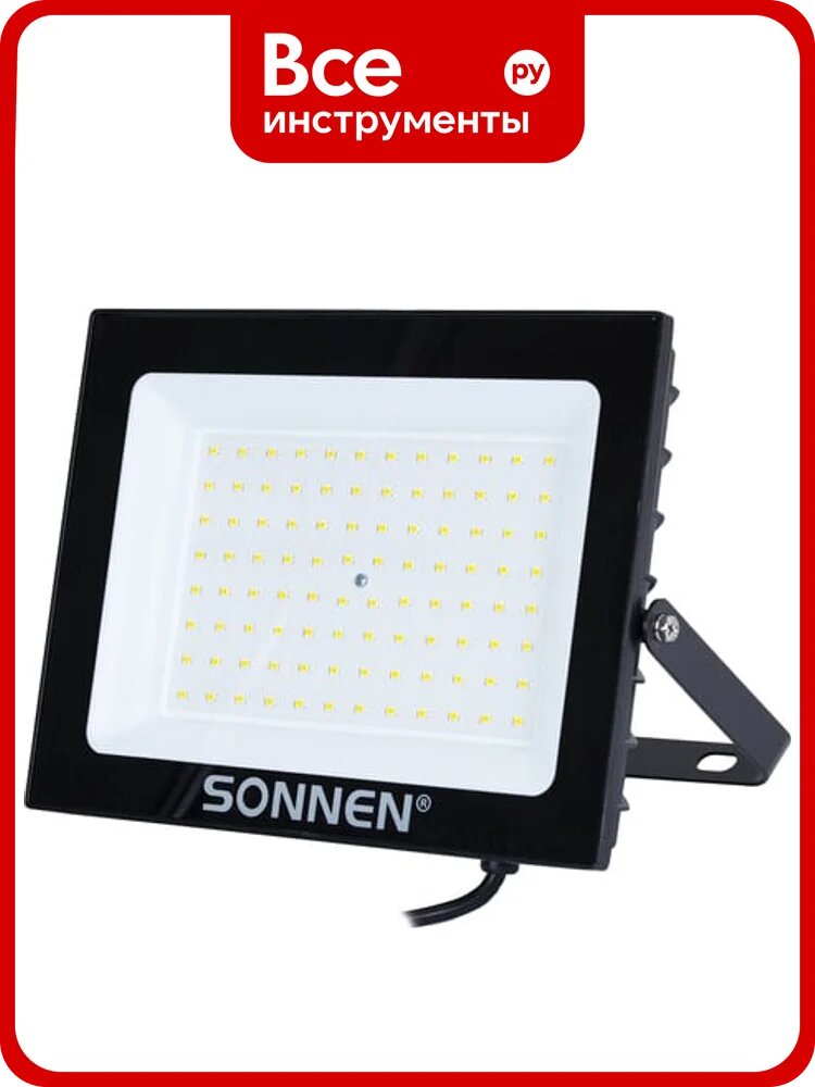 Прожектор светодиодный SONNEN 100Вт, 6500К, 8000Лм, IP65, 250x178x27мм, черный, 238415
