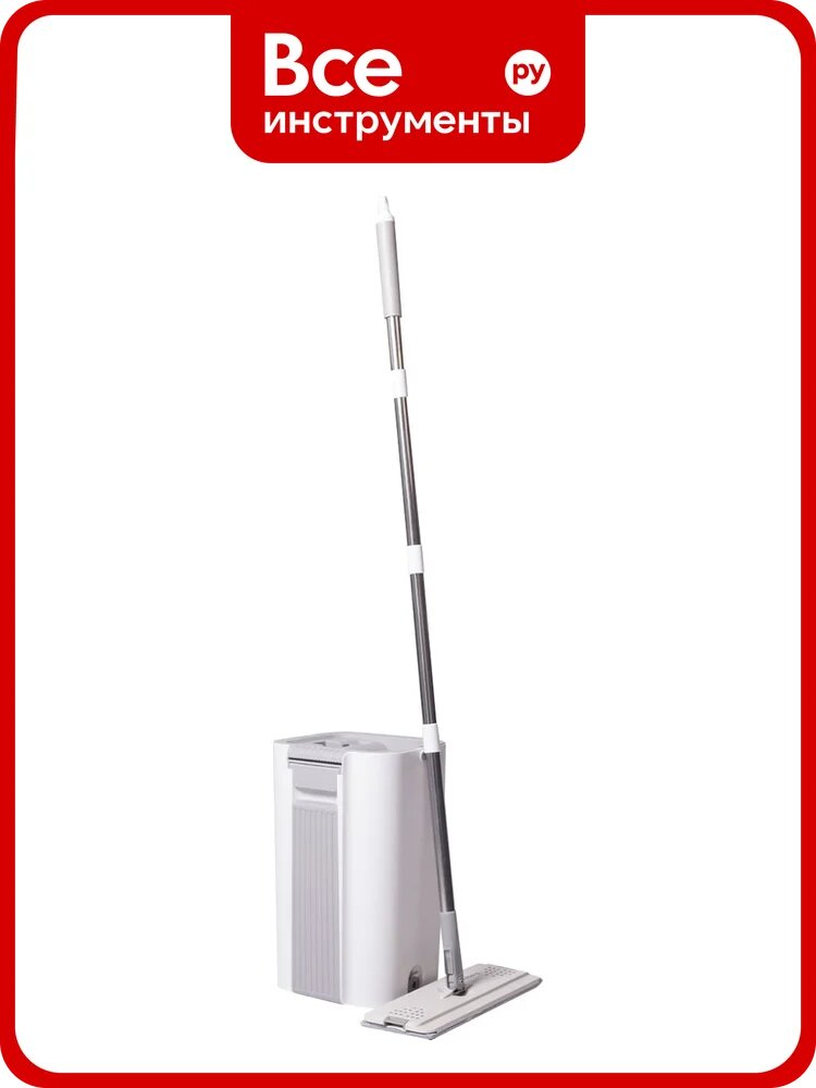 Швабра Ridberg Scrape Mop 1208967, с ведром, с отжимом, белая