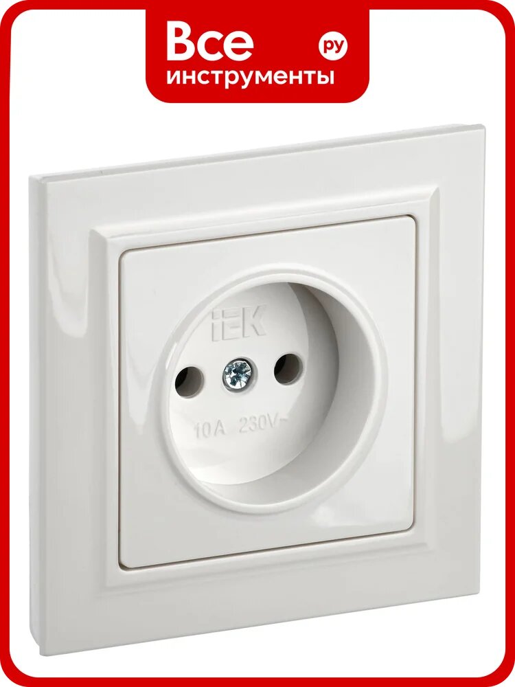 Розетка IEK Brite без заземляющего контакта и шторок 10а в сборе рср10-1-0-брб бел. BR-R10-10-K01-F