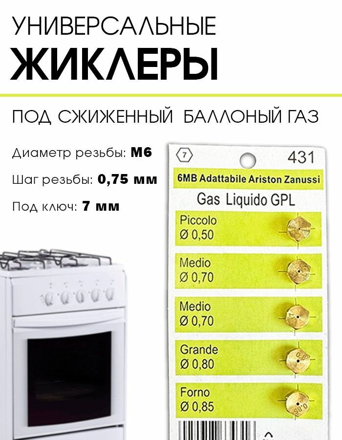 Жиклеры (форсунки) на сжиженный (балонный) газ для газовой плиты универсальные