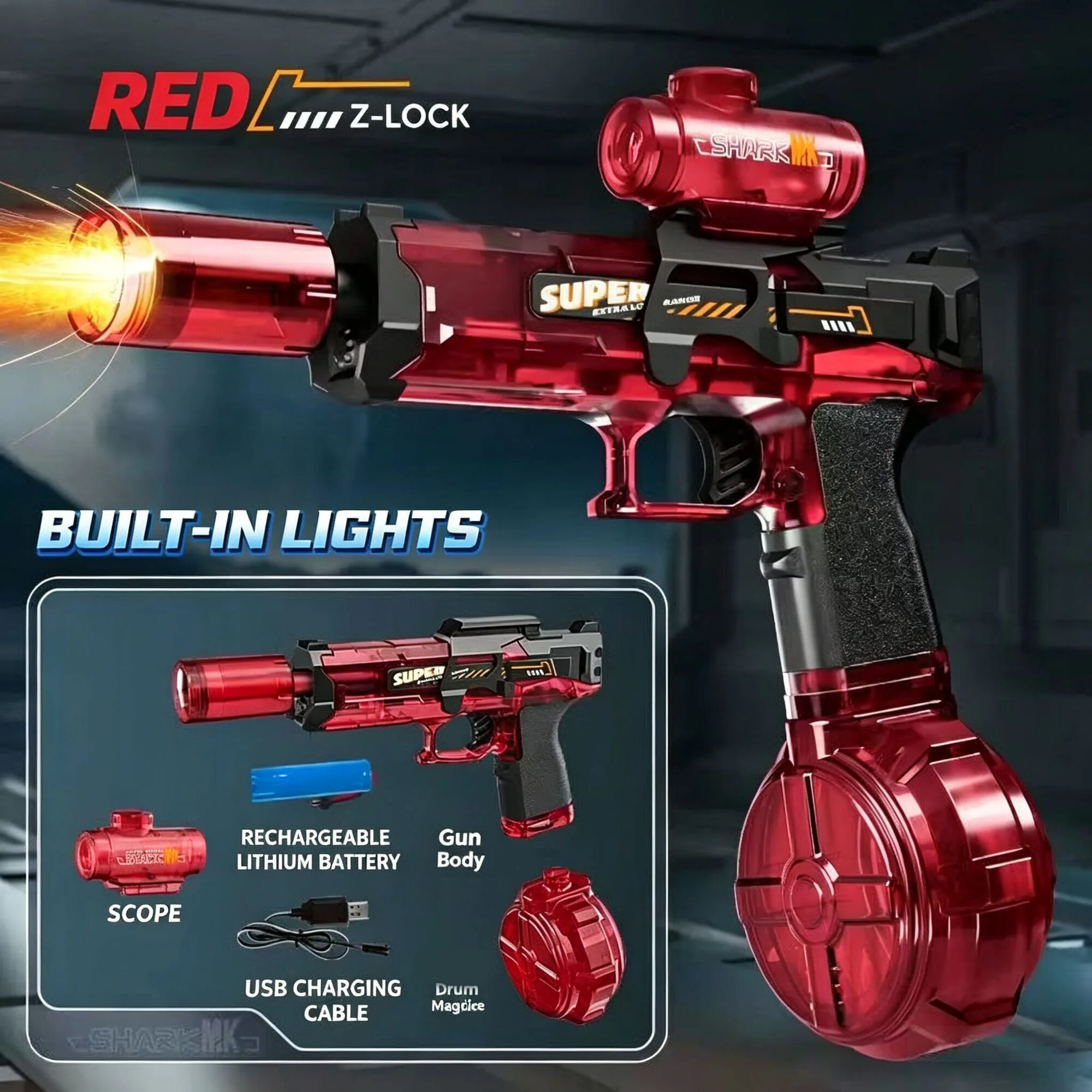 Детский электропистолет Red Z-Lock, красный