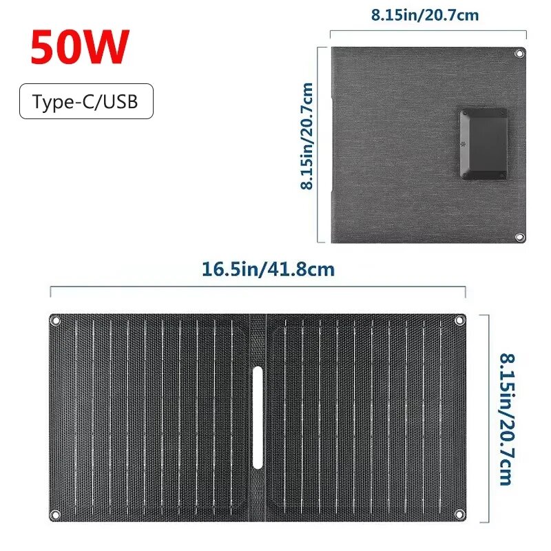 Солнечная панель 50W Type-C/USB, 20.7x41.8 см, серая