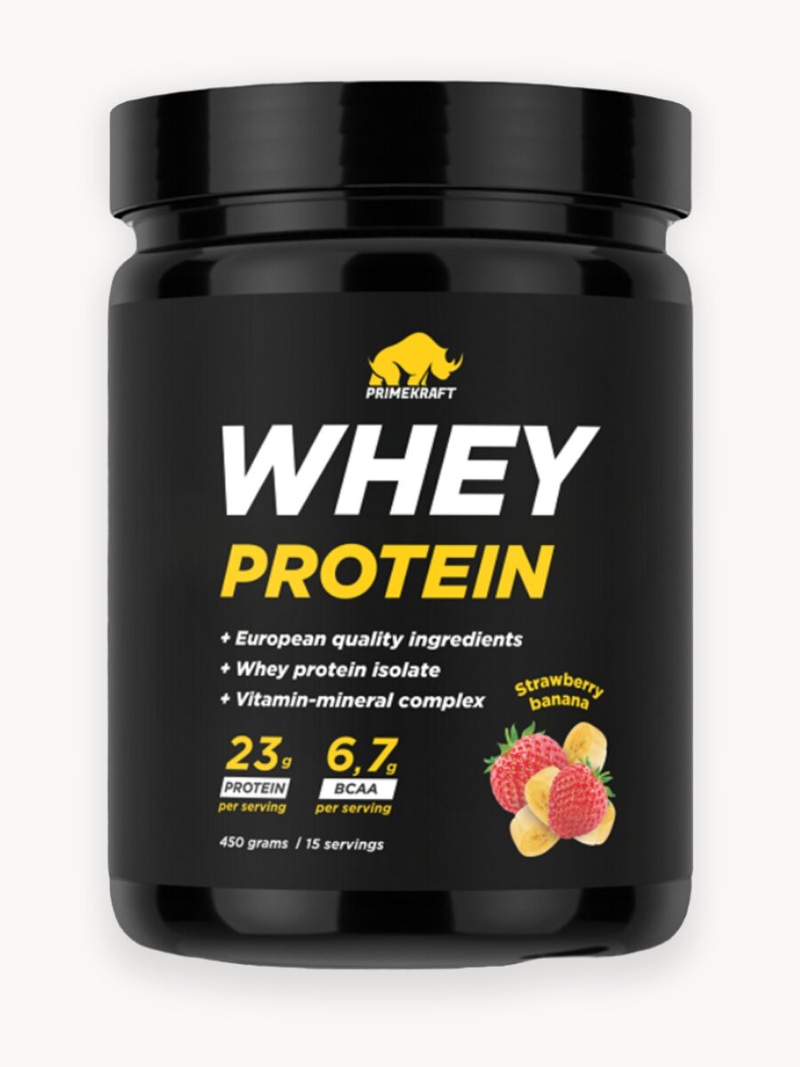 Протеин сывороточный PRIMEKRAFT Whey Protein, Клубника-банан 450 г / 15 порций