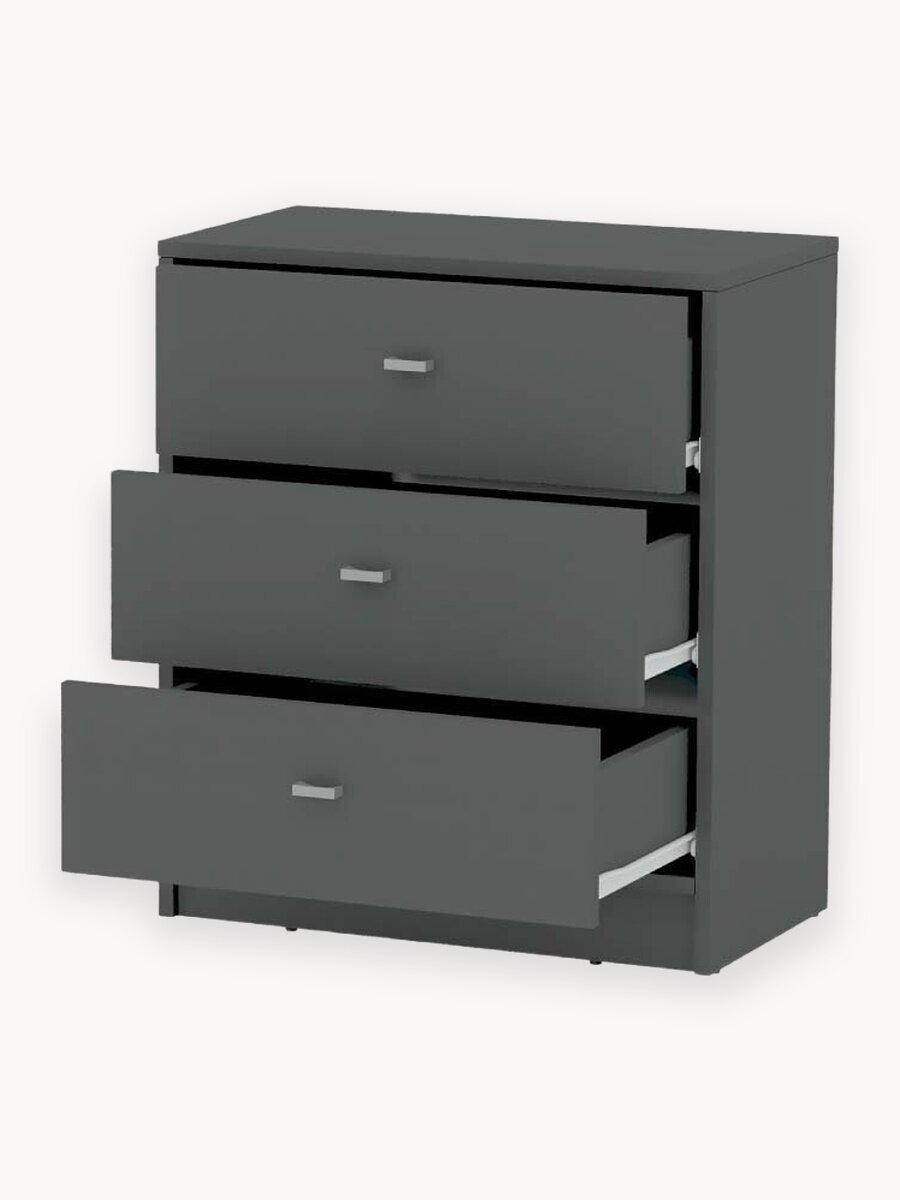 Комод Диал, для вещей, 3 ящика, ЛДСП, классический стиль, графит, 60x69.6x33.4см, ручки-кнопки