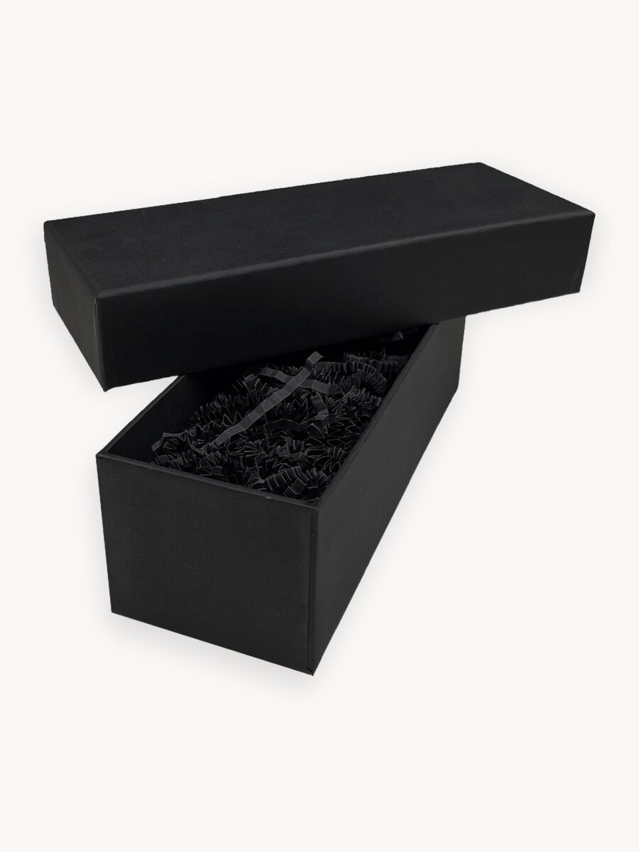 Подарочная коробочка черная 175X60X55 с бумажным наполнителем и лентами в комплекте