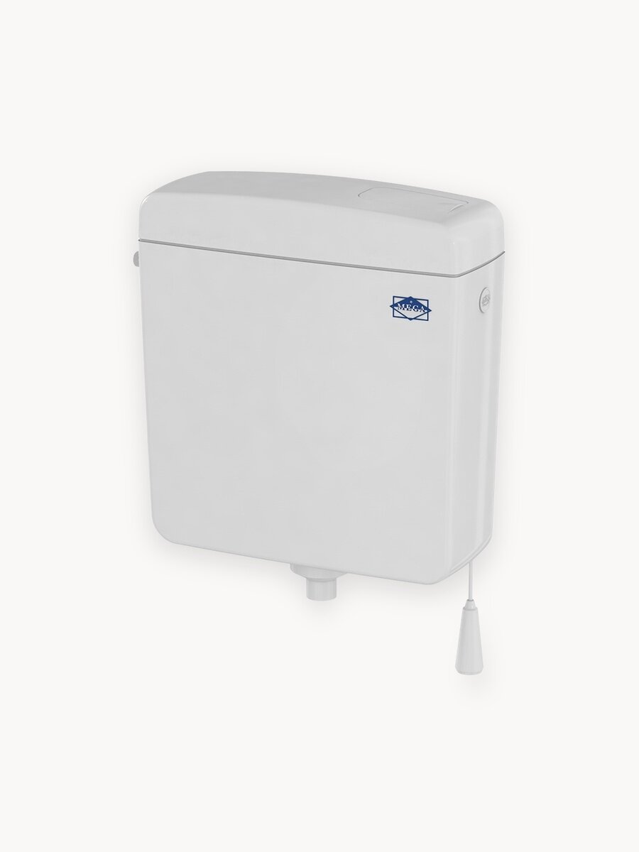 Универсальный бачок Mega пластиковый для унитаза (кнопка, цепочка, труба) 3022