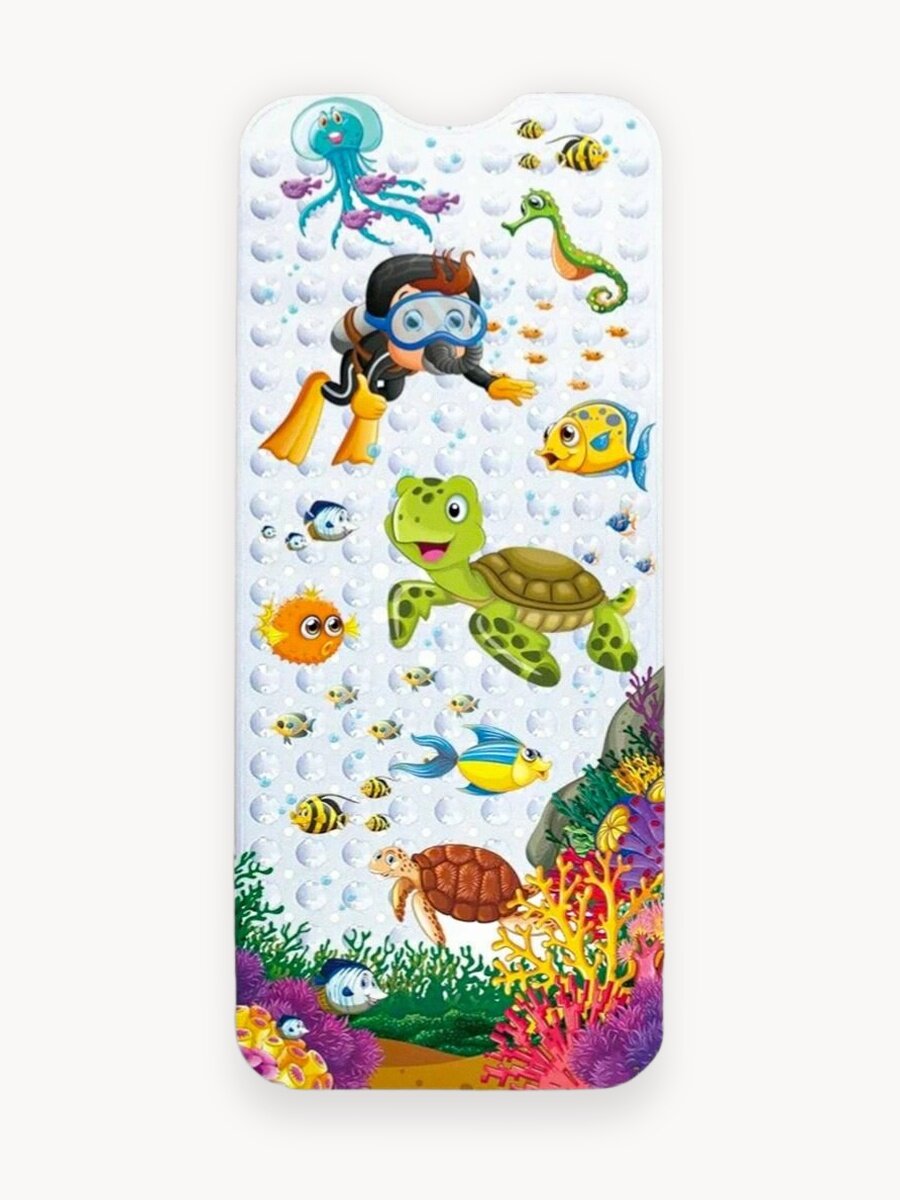 Коврик детский для ванной противоскользящий резиновый на присосках Белая черепаха