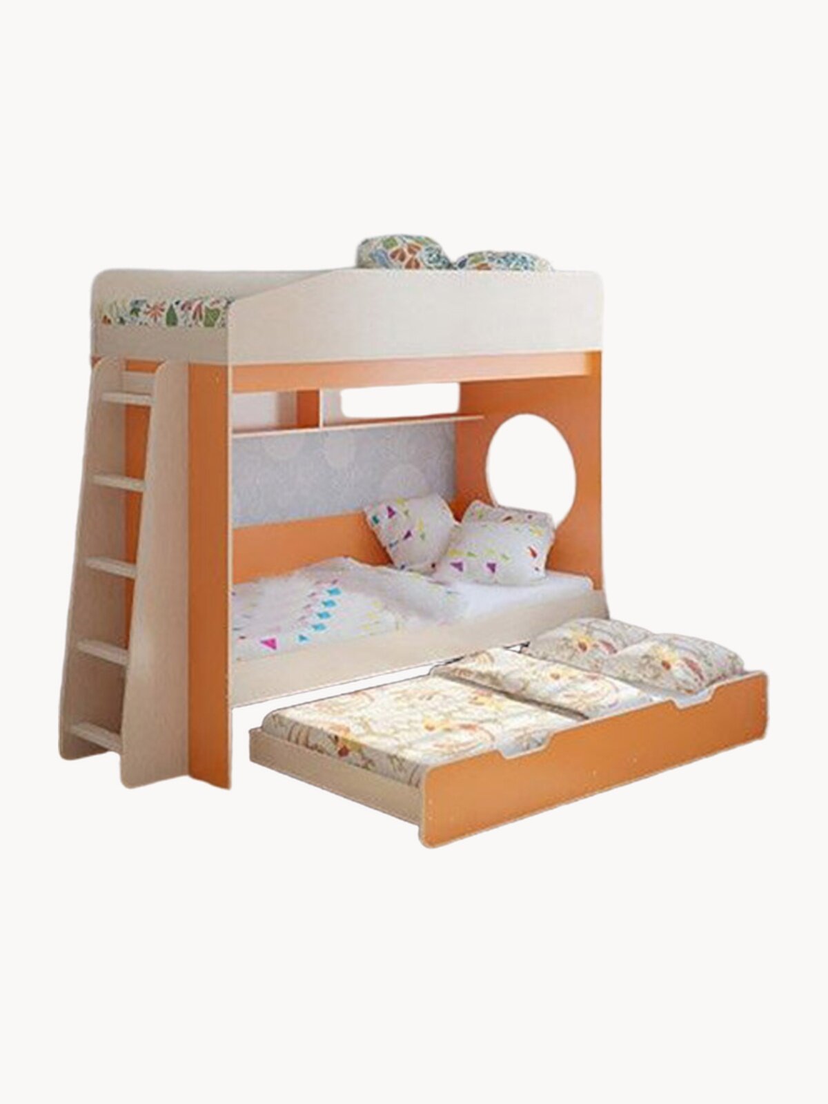 Кровать трехъярусная Л 10.4 Дуб Молочный Оранжевый