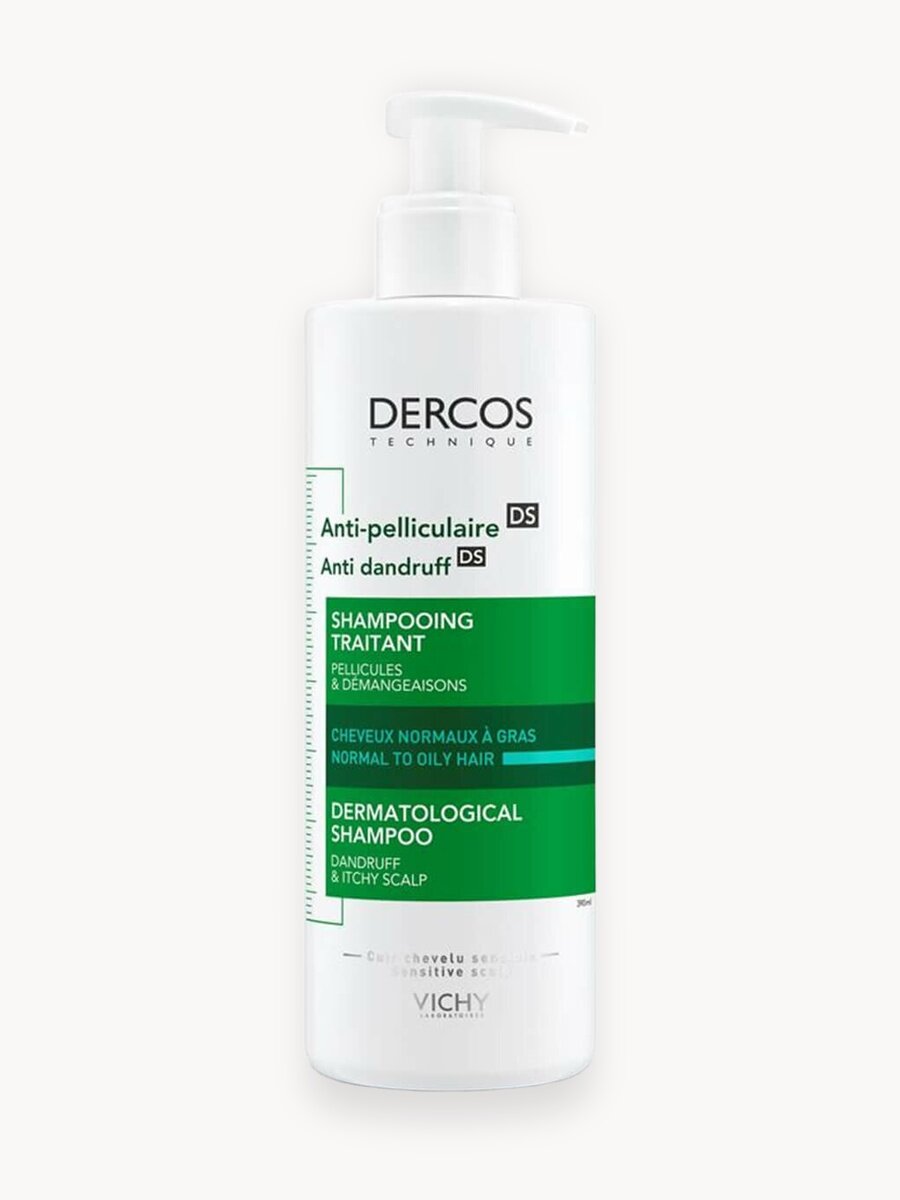 Dercos Интенсивный Шампунь-уход против перхоти для жирных и нормальных волос, 390 мл, VICHY