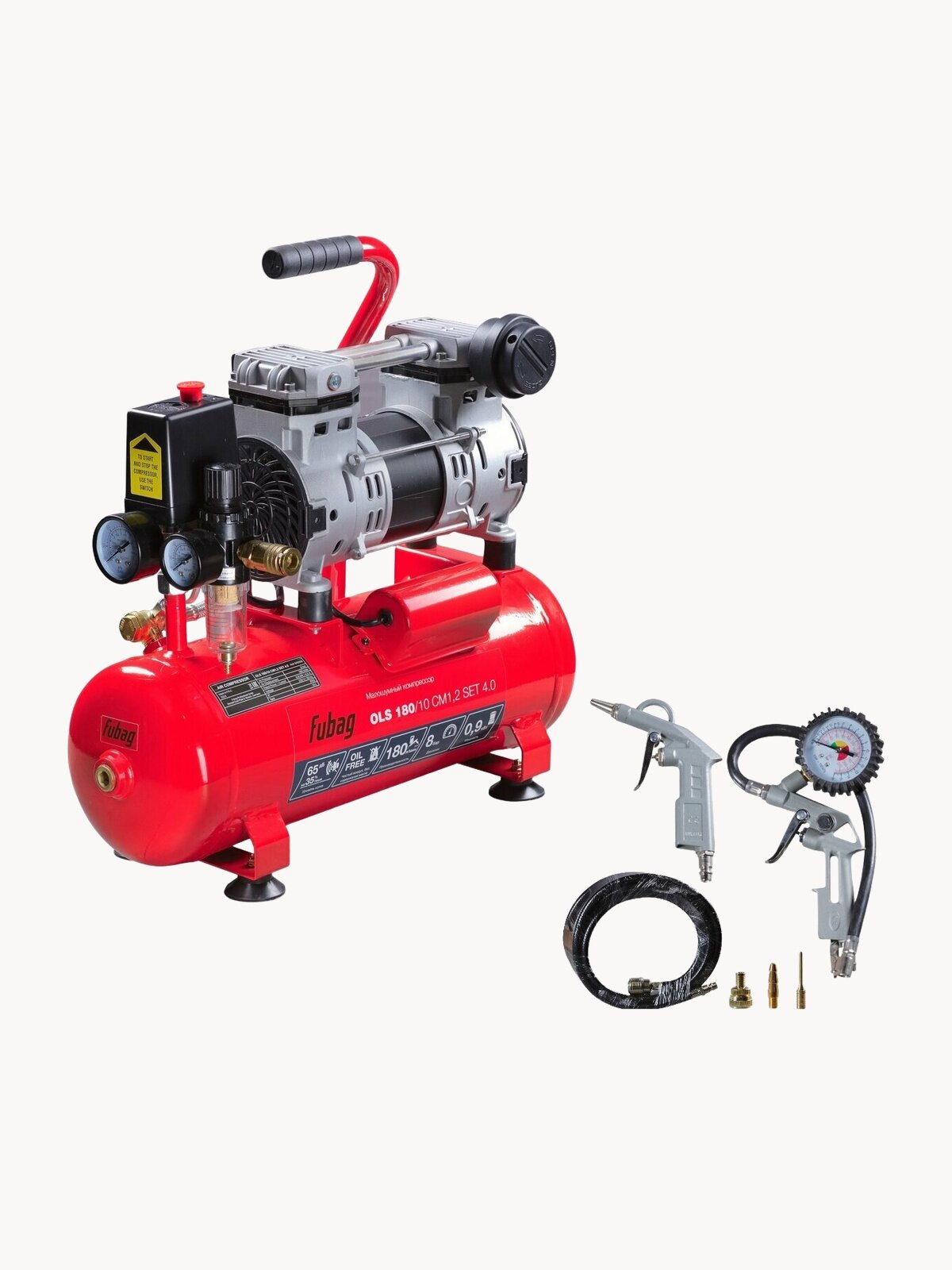 Компрессорный набор FUBAG OLS 180/10 SET 4.0, 180 л/мин, ресивер 10, 8 бар, 220В + пневмоинструменты