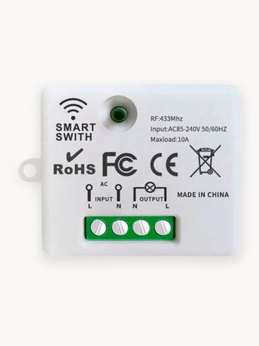 Радиоуправляемое реле 220В 10А 433МГц (без пульта)