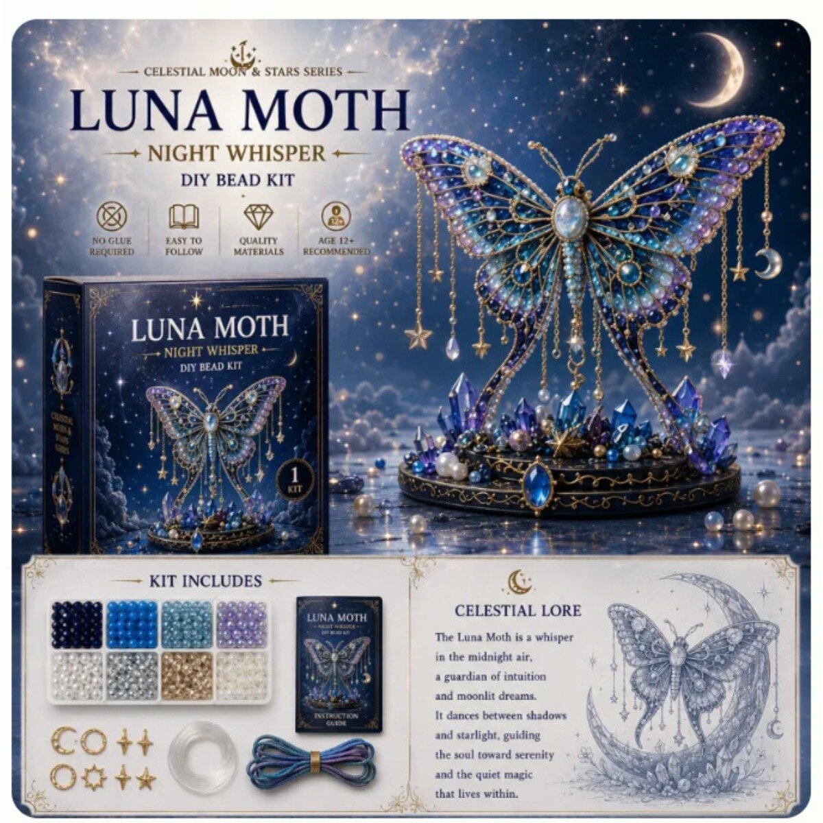 Новый трансграничный Moon Cat Luna Guardian DIY Bead Kit Луна со звездами