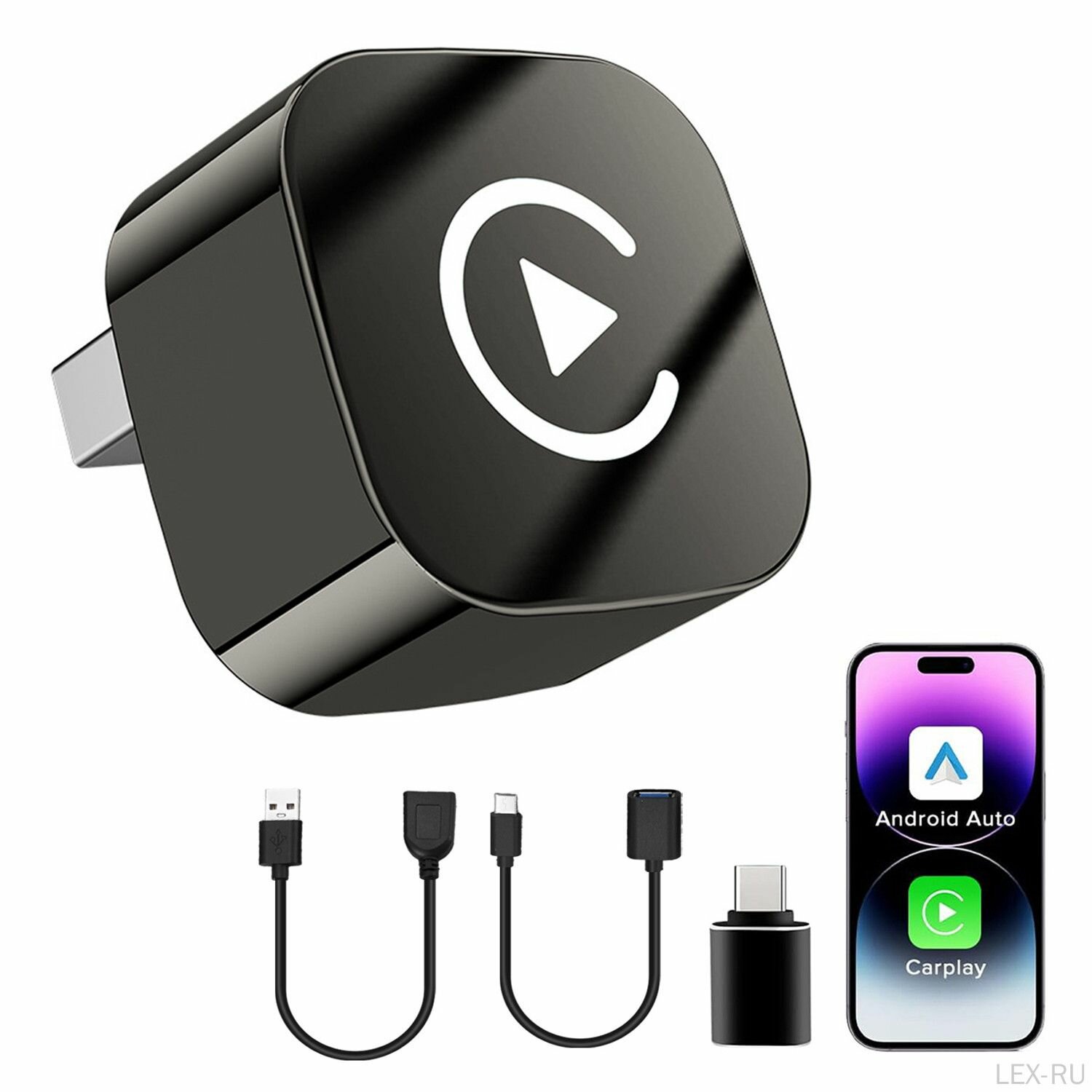 Адаптер беспроводной Carplay и Android Auto с обновлением 2025, стабильный быстрый миниатюрный донгл, Плаг-н-плей для автомобильной системы, в комплект входят: 1x Кар бокс для интернета в машине
