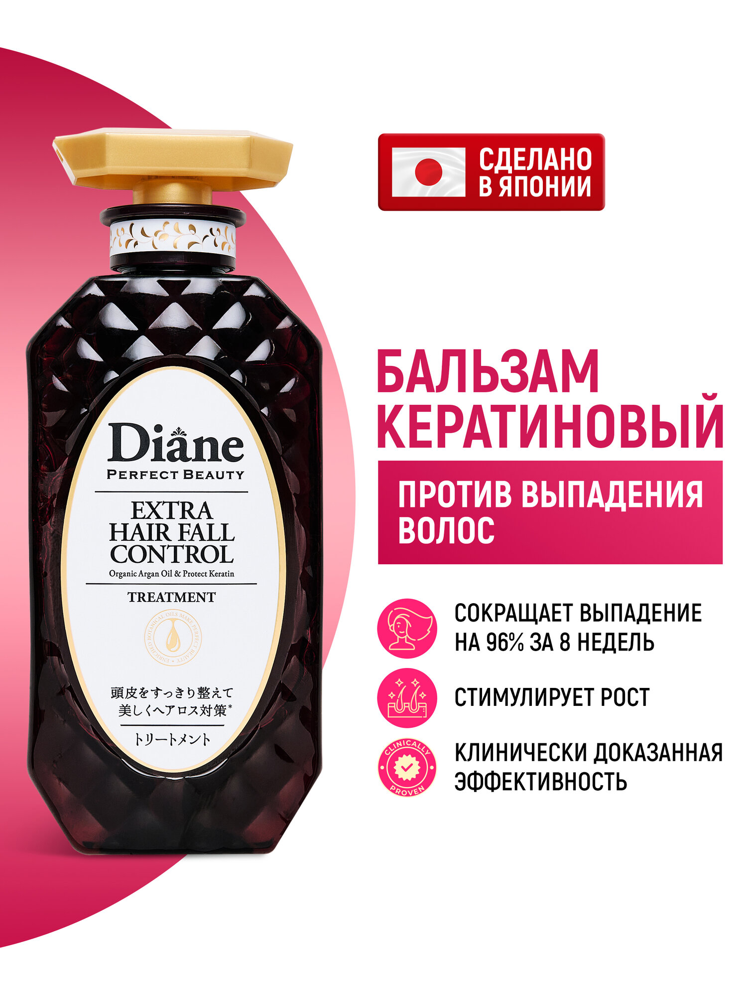 Moist Diane Бальзам кератиновый Perfect Beauty / Кондиционер против выпадения, для роста и густоты волос, без сульфатов и парабенов (Япония) 450 мл