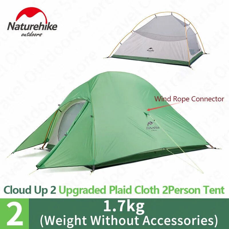 Палатка Naturehike Cloud Up для открытой природы на 1, 2, 3 человека ультралегкая портативная с матрасом для кемпинга 20D силиконовая палатка для путешествий и походов-UP2 210T зеленая