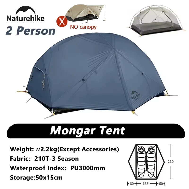 Палатка Naturehike Mongar 2 UL/PRO/Base для кемпинга, вмещает 1-3 человека, для отдыха на открытом воздухе, туризма, 15D водонепроницаемая ультralегкая рюксовая палатка