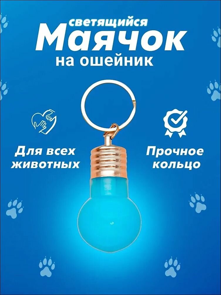 Маячок-адресник, пластик, для ошейников, светодиодный, синий