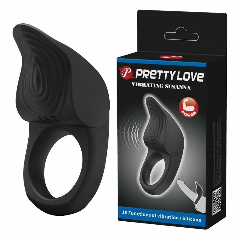 Эрекционное кольцо с вибрацией из силикона черное PRETTY LOVE