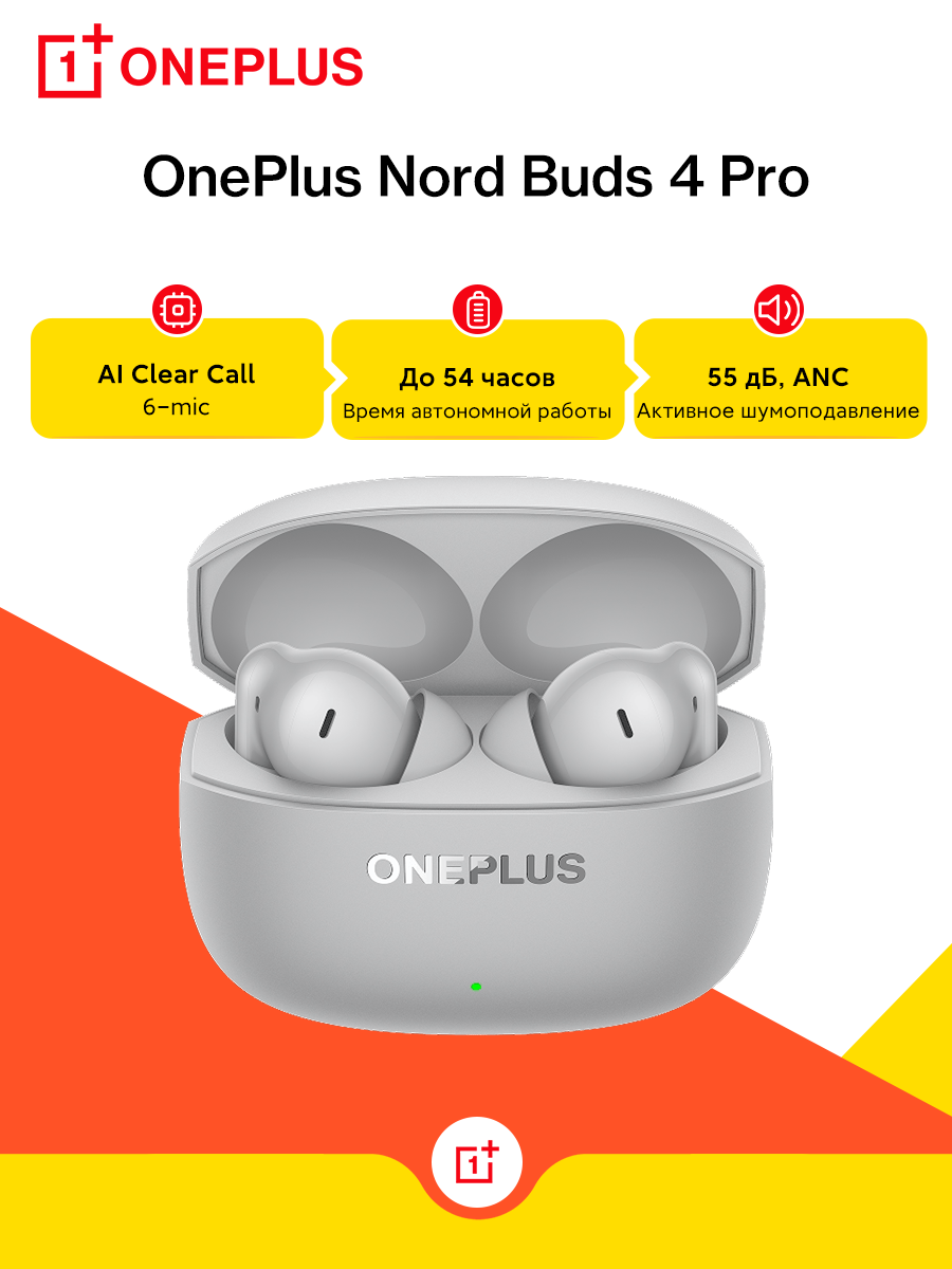 Глобальная версия Oneplus Nord Buds 4 Pro серый, TWS Наушники Активное шумоподавление на 55 дБ