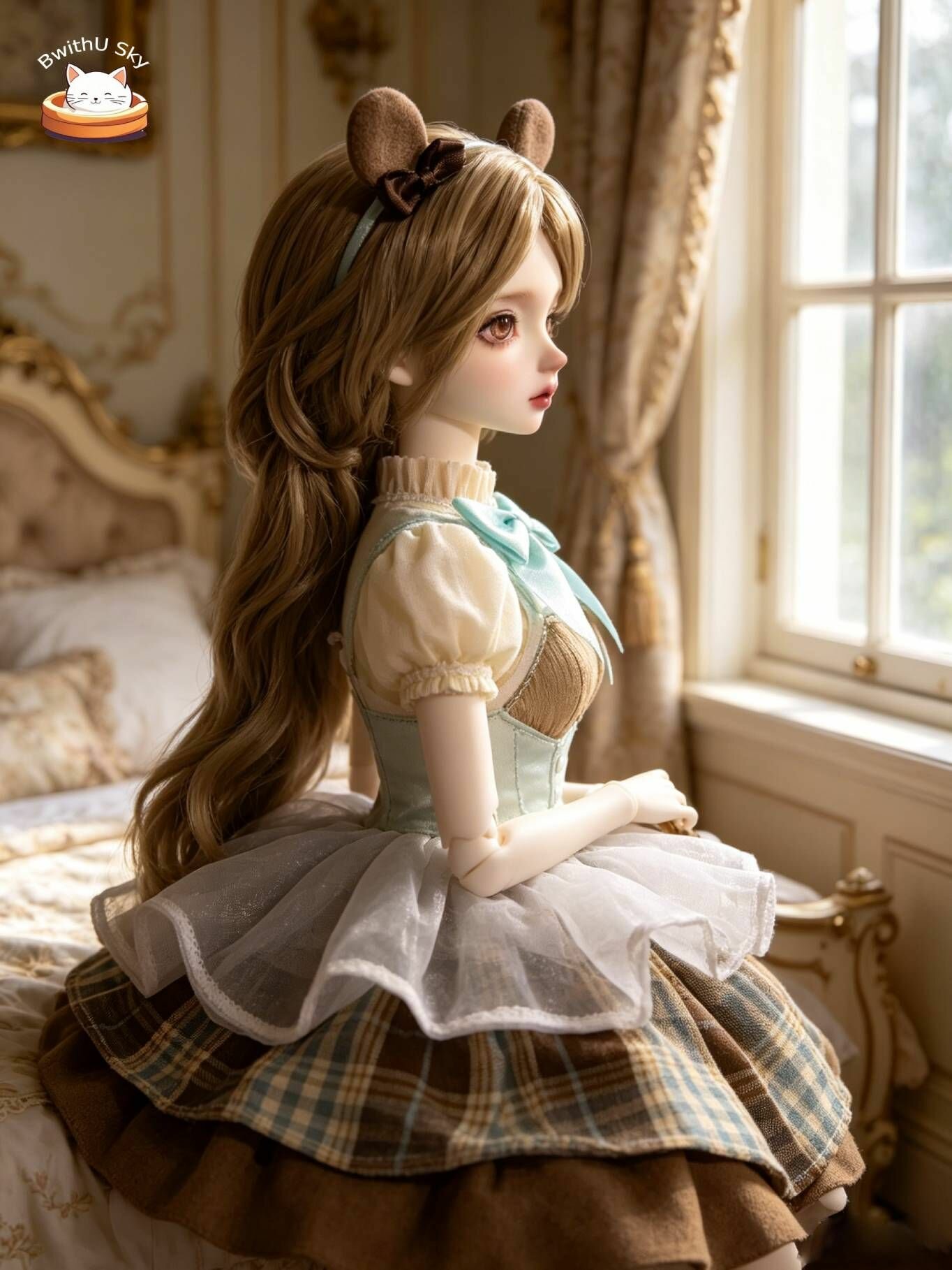 BwithUSky Beeno 1/4 BJD: Лолита-костюм с ушками мишки и клетчатой юбкой