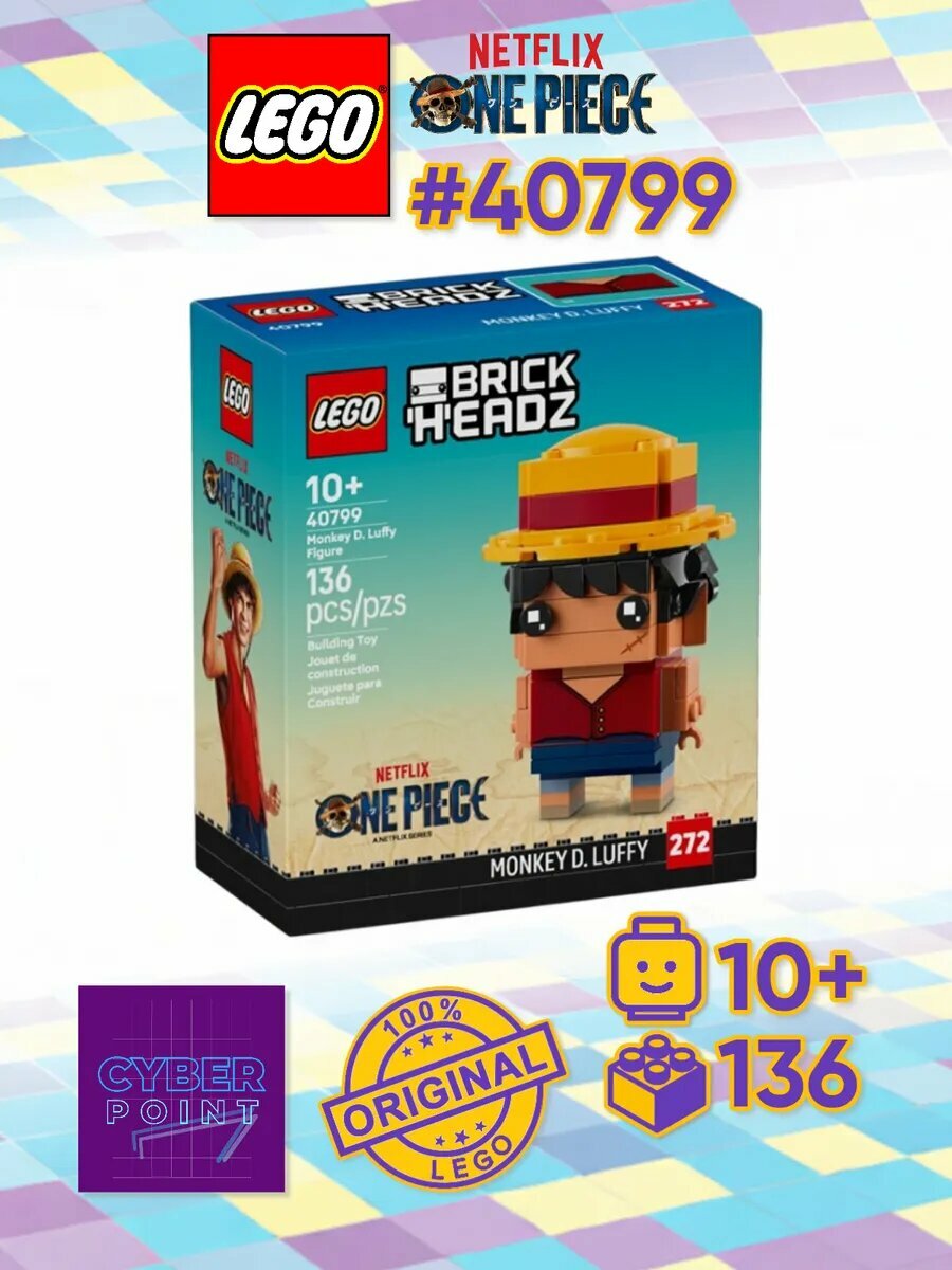 Конструктор Lego BrickHeadz One Piece 40799 Манки Д. Луффи, 136 деталей, от 10 лет