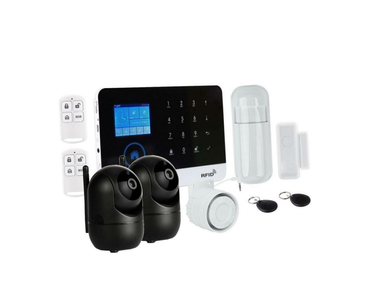 Система Wi-Fi/GSM сигнализация с двумя видеокамерами - Strazh Oko и 2х HDcom 288Bl-ASW5 (Q41159KO) для дачи, для гаража и коттеджа