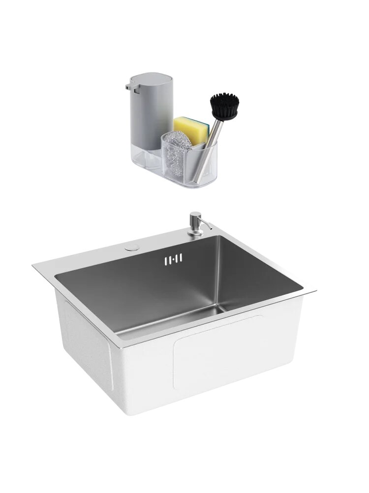 Мойка кухонная Domaci Равенна DMC-RV5045202GB 50x45 см, с дозатором и сифоном, вороненая сталь / Комплект Domaci Парма DMC-PR10GR матовый серый