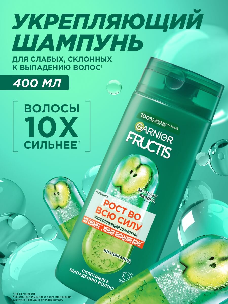 Garnier Fructis Укрепляющий шампунь "Фруктис Рост во всю Силу", для ослабленных волос, склонных к выпадению, 400 мл