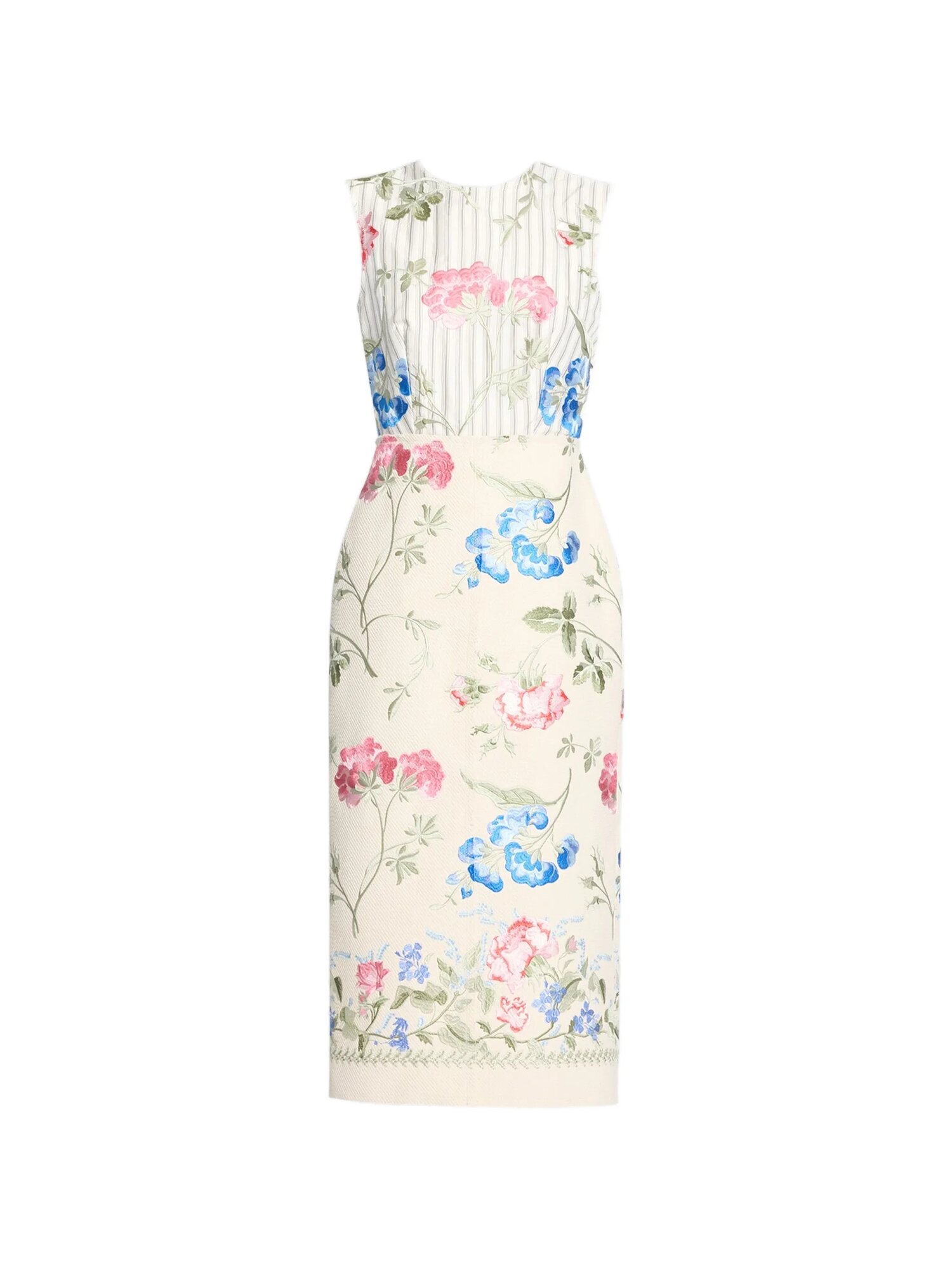Платье Floral-embroidered striped midi dress