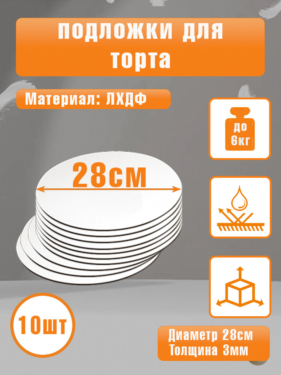 Подложки для торта и десертов из лхдф 28см белого цвета толщиной 3мм