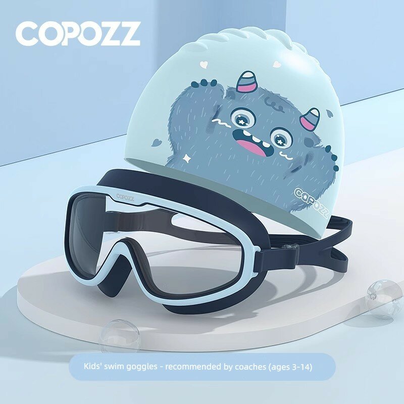 Набор детских плавательных очков Maca Blue PLUS с синим монстром для детей 5-15 лет