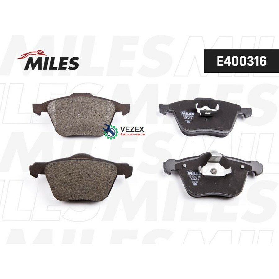 MILES E400316 Колодки тормозные передние (без датчика) (Смесь Low-Metallic) (VOLVO S60/V70/S80/XC70/XC90 98-) (TRW GDB1576) E400316