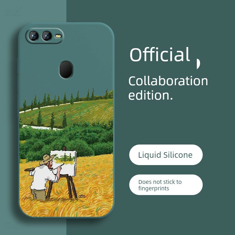 OPPO A7x Силиконовый чехол с рисунком - Картина Ван Гога, зеленый, ударопрочный, включает 9D защитную пленку