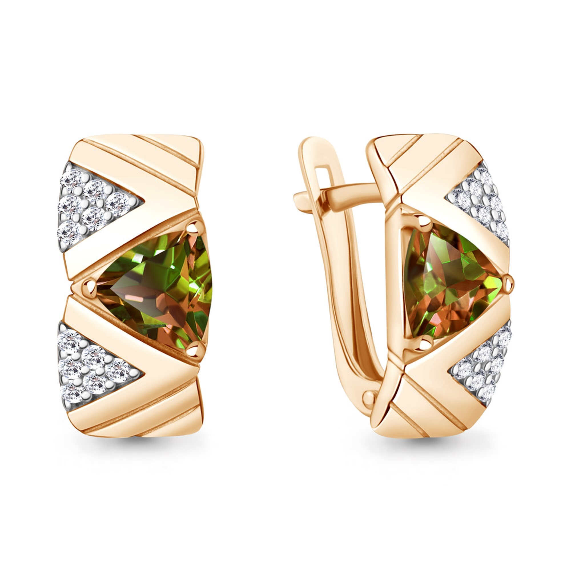 Серьги, серебро, 925 проба, золочение, султанит, фианит
