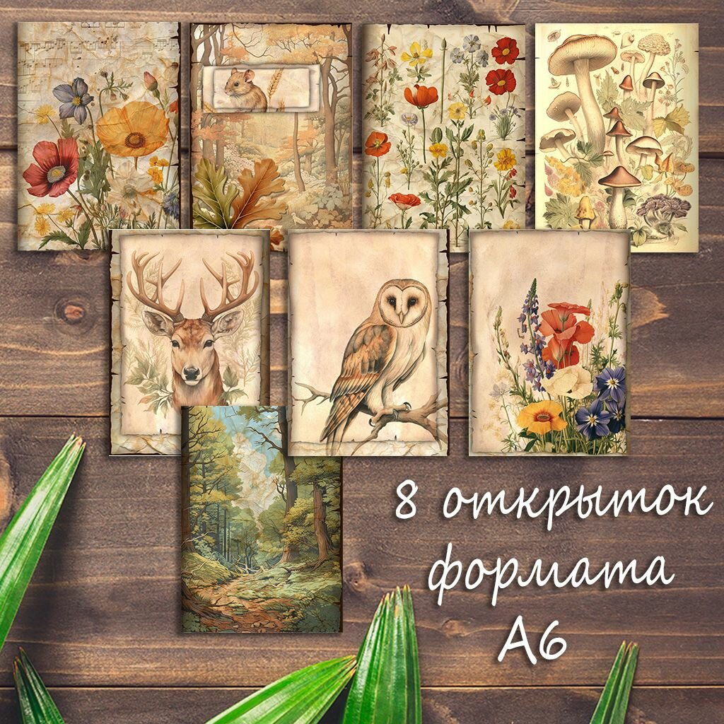 Большой набор открыток Винтаж, 8 штук