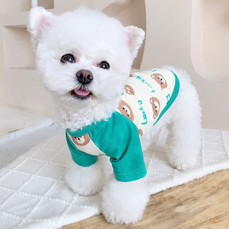Lucky Bear Летняя футболка для маленьких питомцев, Зеленый размер XS (Грудь 32 см Спина 19 см Вес 1-1.5 кг)