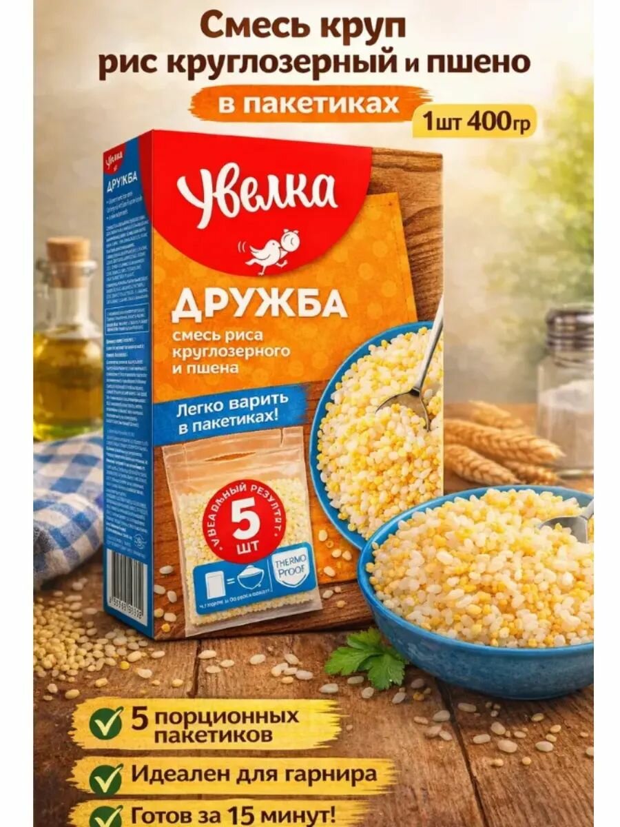 Смесь круп Дружба рис и пшено 1 пачка 5 пакетиков х 80 гр, 400 гр