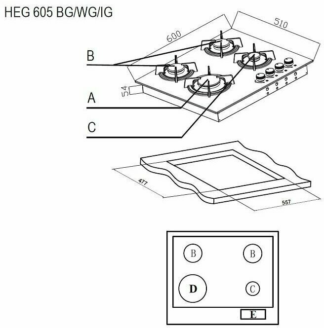 Газовая варочная панель Evelux HEG 605 BG