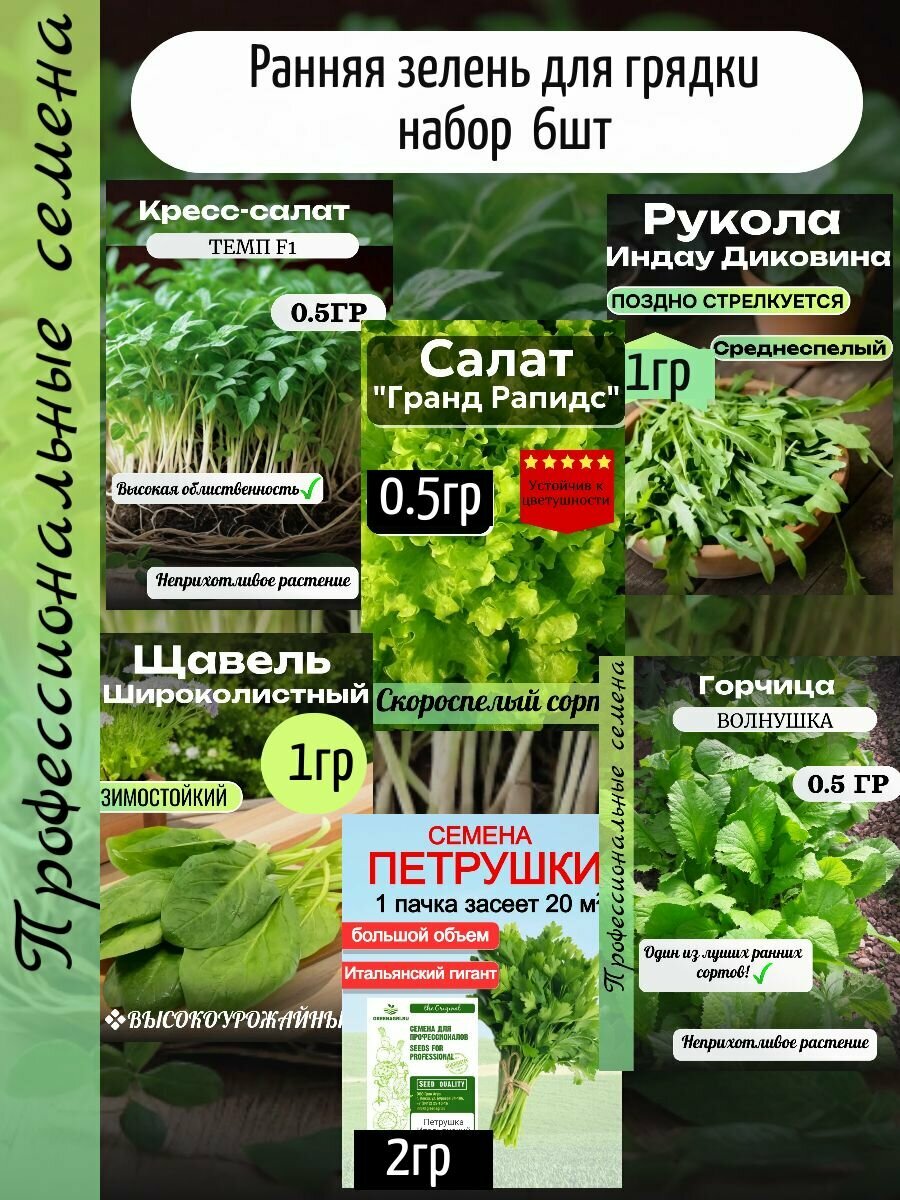 Семена набор ранняя зелень для грядки 6шт