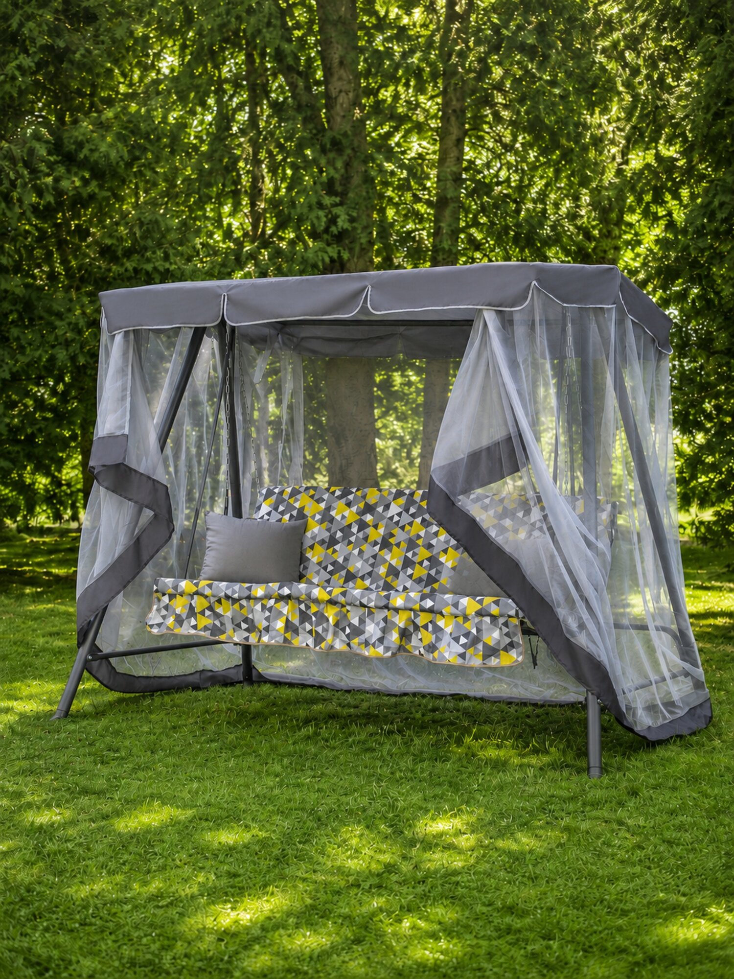 Качели садовые «Рица-2», 240×138×160 см, 3-местные, с москитной сеткой, металлические, серые
