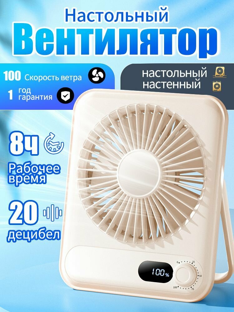 Yueme Настольный вентилятор Мини портативный настольный 100 поворотов для регулирования скорости ветра，USB аккумуляторный мини-вентилятор, подарок для женщин и мужчин, белый