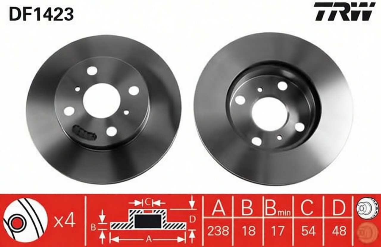 Диск тормозной передний TOYOTA COROLLA (E9, E10) DF1423 TRW арт. DF1423