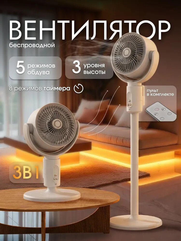 Вентилятор напольный с пультом / Вентилятор мощный с регулировкой высоты