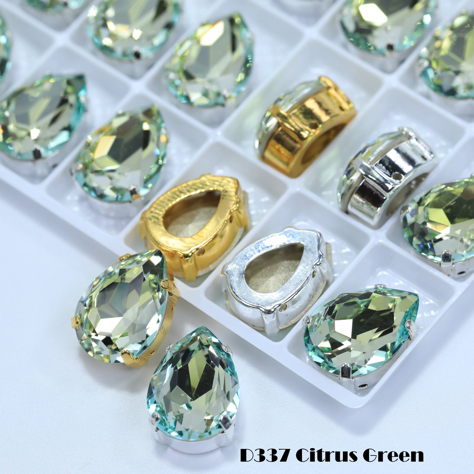Стразы стеклянные Citrus Green D337, 7x10 мм, 72шт, Silver Claw
