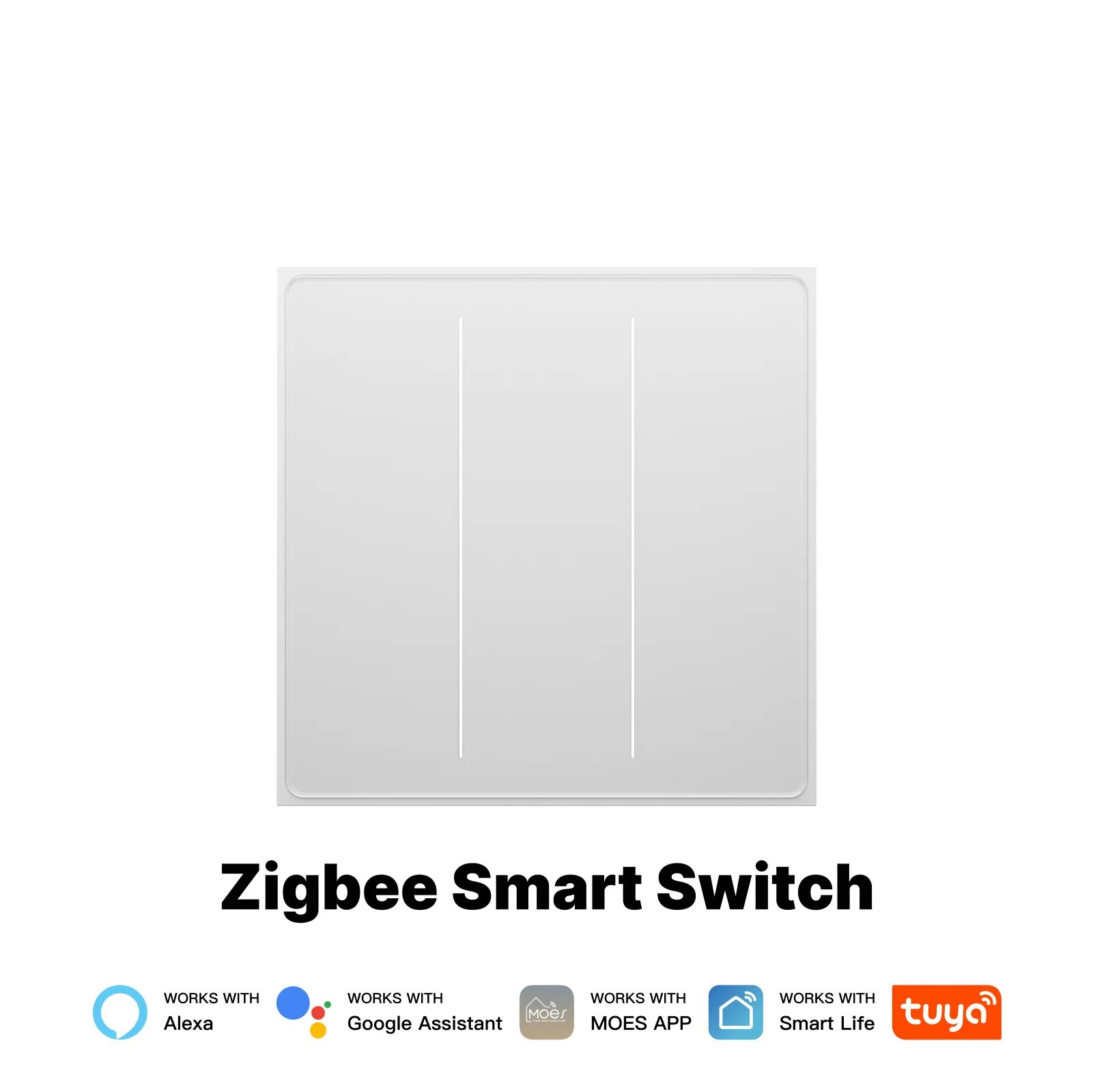 Умный выключатель ZigBee 2-х местный, белый
