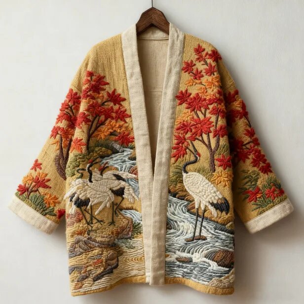 Женское хаори DIDUQIPAO, японский стиль укиё-э, полиэстер Бежевый, XXL, kimono 4