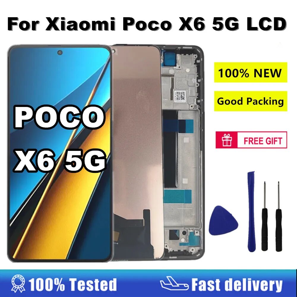 AMOLED-экран POCO X6 5G для Xiaomi Poco X6 23122PCD1G 23122PCD1I, ЖК-дисплей, сенсорный экран, дигитайзер в сборе с рамкой